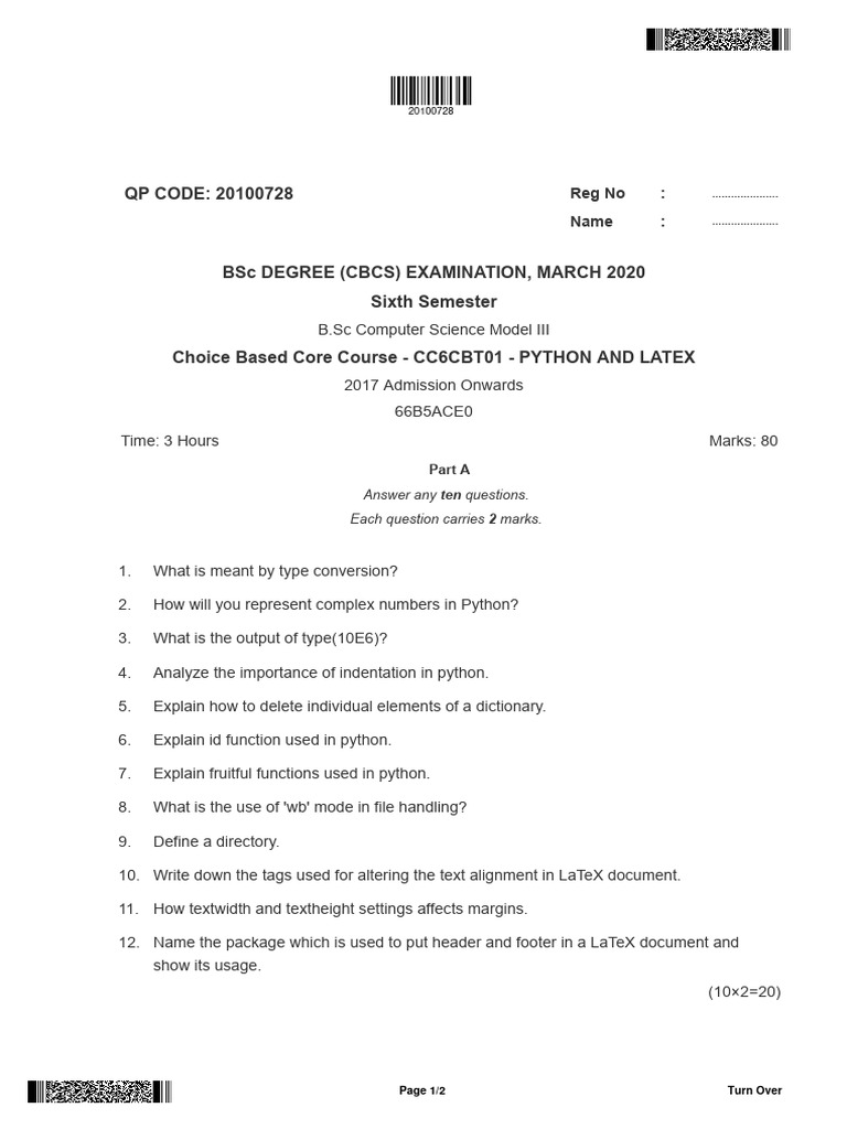 Choice Based Core Course Cc6cbt01 Python And Latex Pdf Python Programming Language