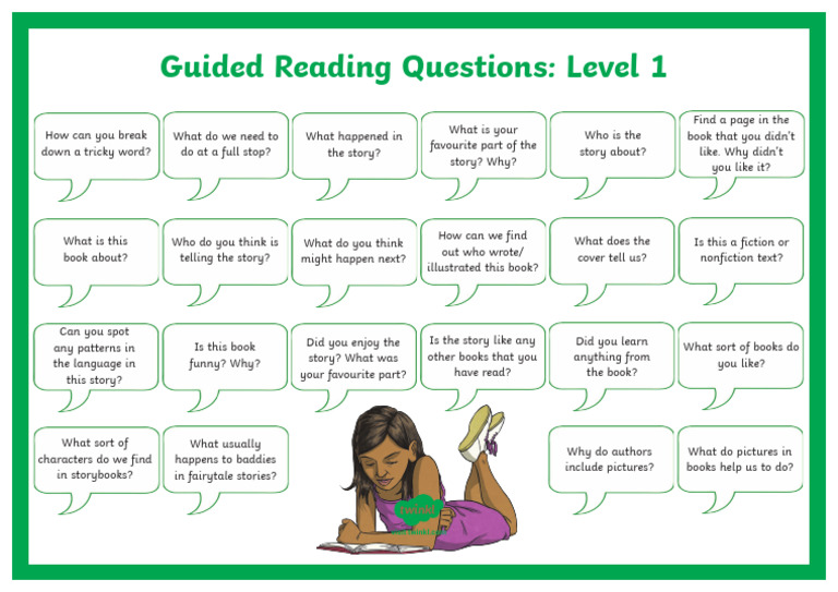 Levelled Guided Reading Questions Mat - Level 1 | PDF | Language Arts ...