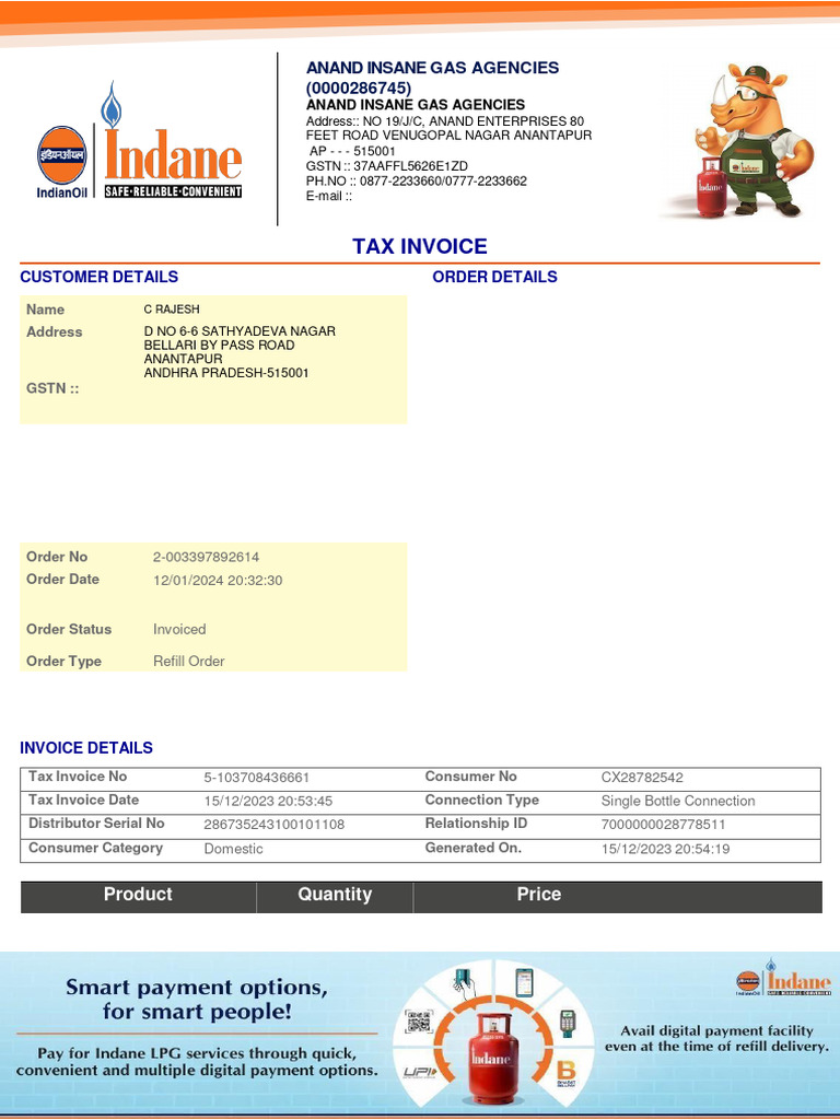 Invoice (1) RAJESH | PDF | Liquefied Petroleum Gas | Invoice