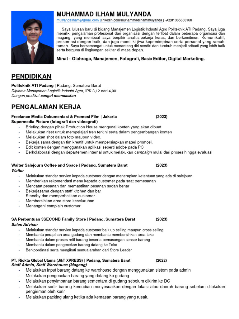 MHD Ilham Mulyanda - CV | PDF