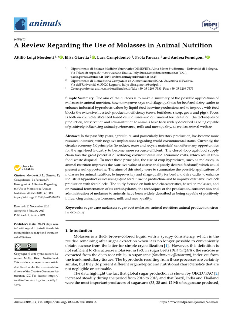 Animals 11 00115 v3 | PDF | Molasses | Sugarcane