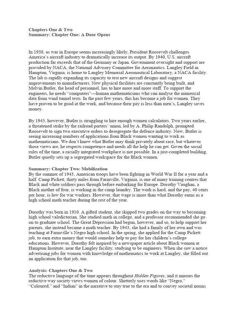 Hidden Figures Chapter 1 To 7 Summary | PDF | National Advisory ...