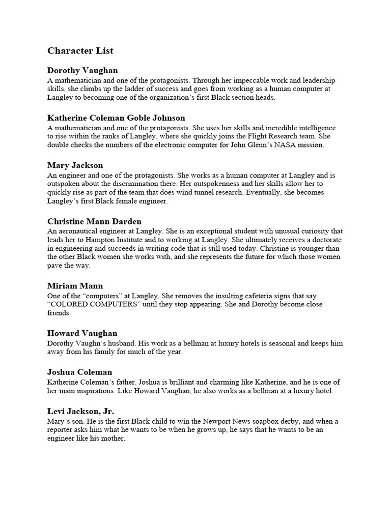 Main Characters of Hidden Figures | PDF | Hidden Figures
