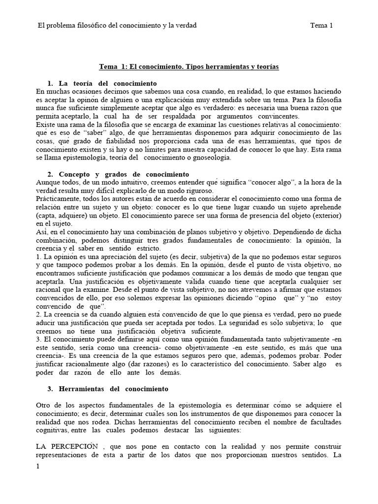 Tema1.El Conocimiento | PDF | Conocimiento | Verdad