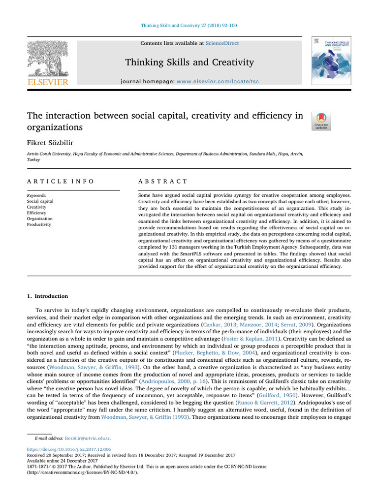 The Interaction Between Social Capital Creativity A 2018 Thinking Skills An | PDF | Social ...