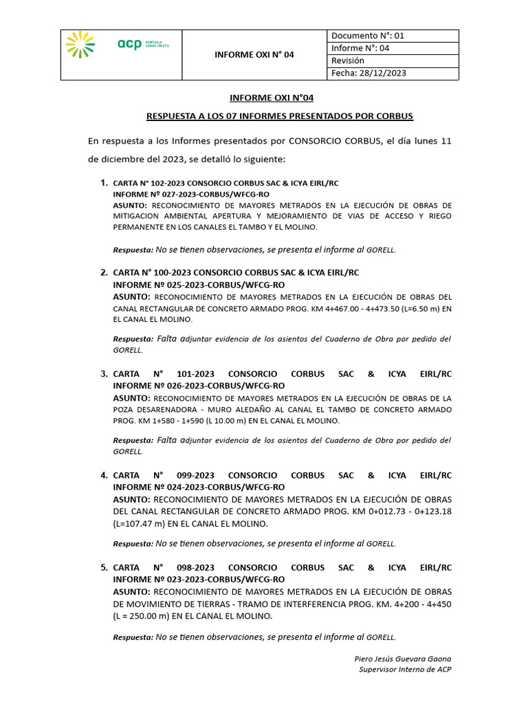 Informe Oxi N°04 | PDF