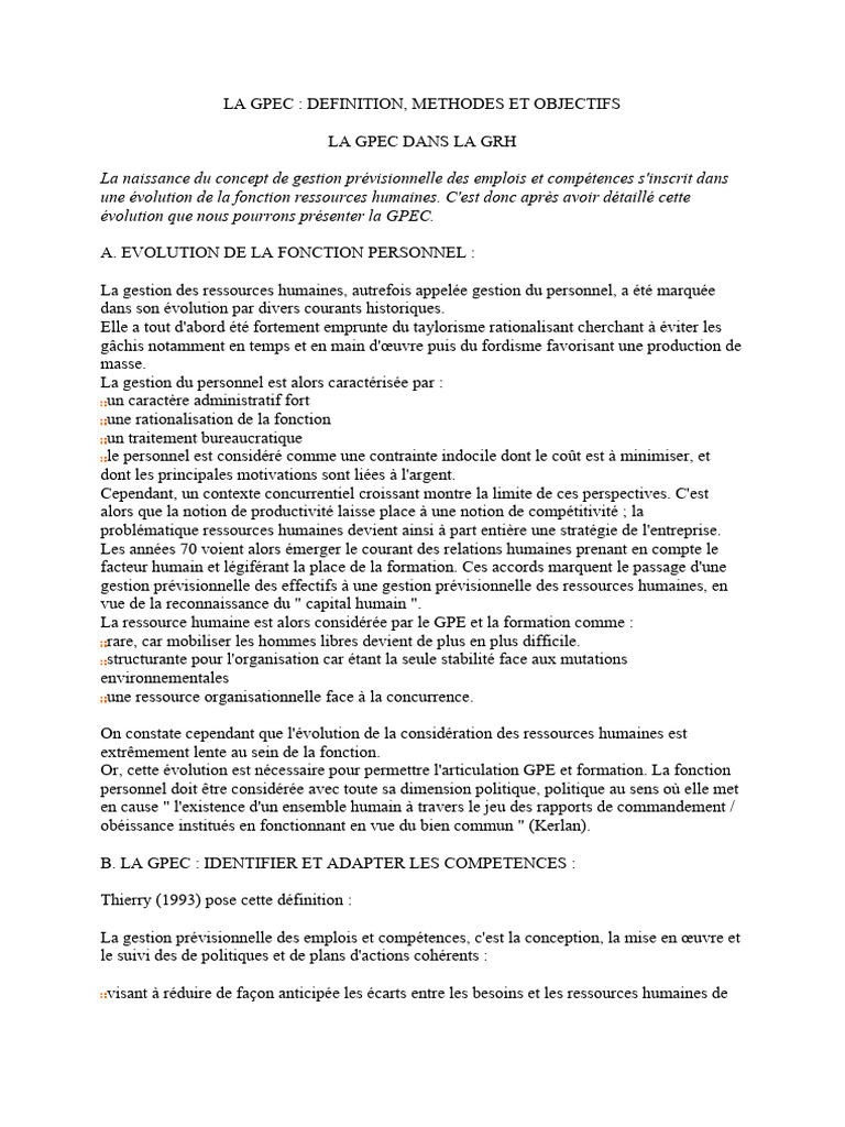 GPEC : Définition et Objectifs Essentiels | PDF | Gestion des ...