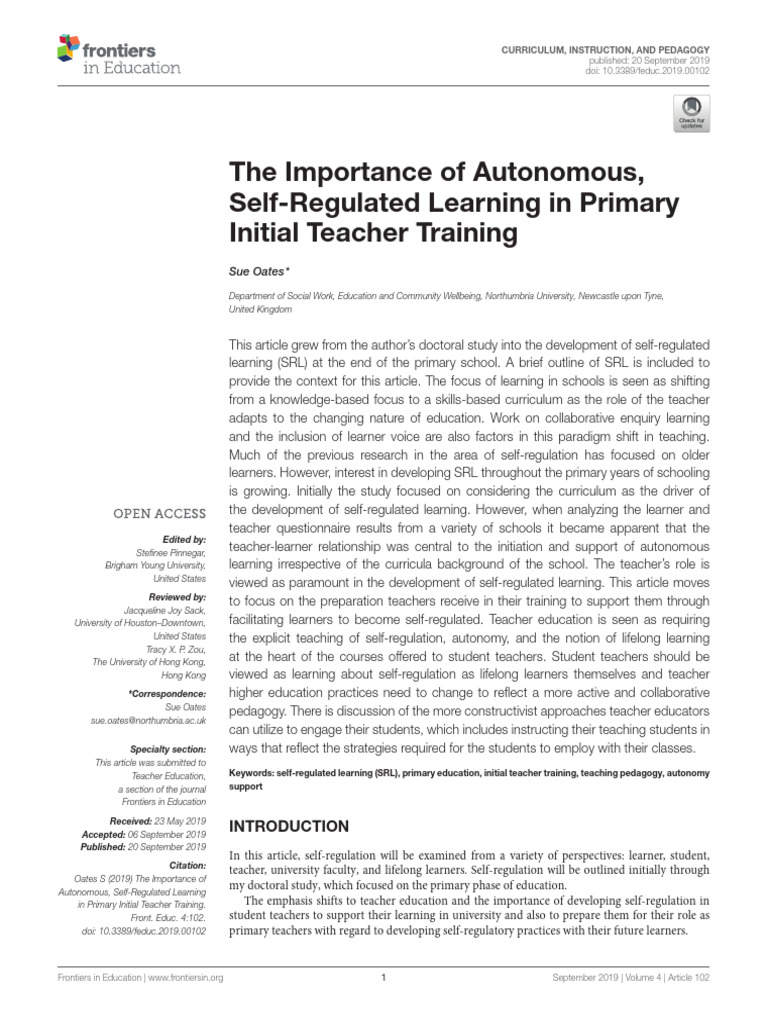 Autonomous Learning in Teacher Training | PDF | Learning | Reflective ...
