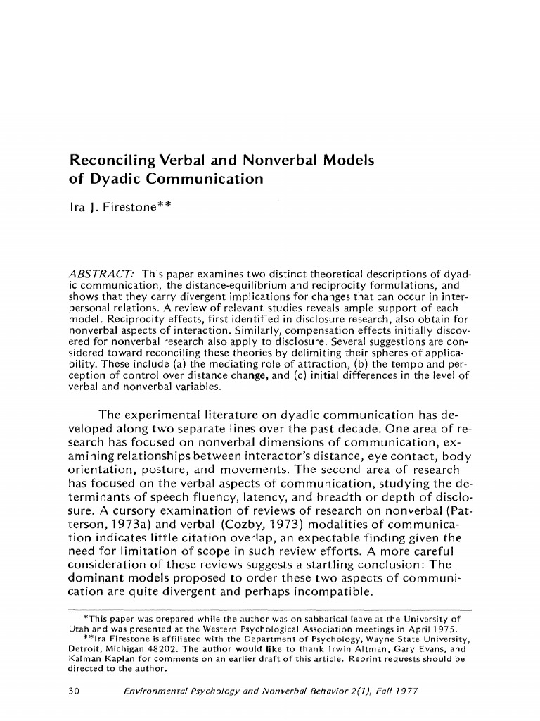 Reconciling Verbal and Nonverbal Models | PDF | Nonverbal Communication | Communication