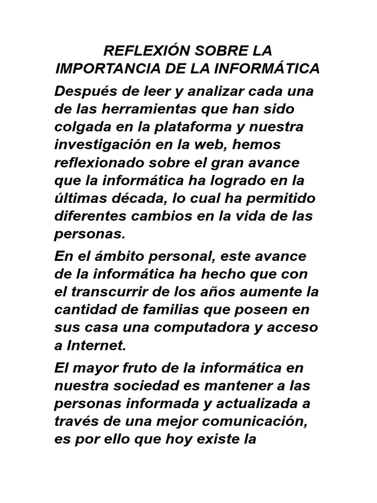 Reflexiones Sobre La Importancia de La Informática | PDF | Informática | Medicina