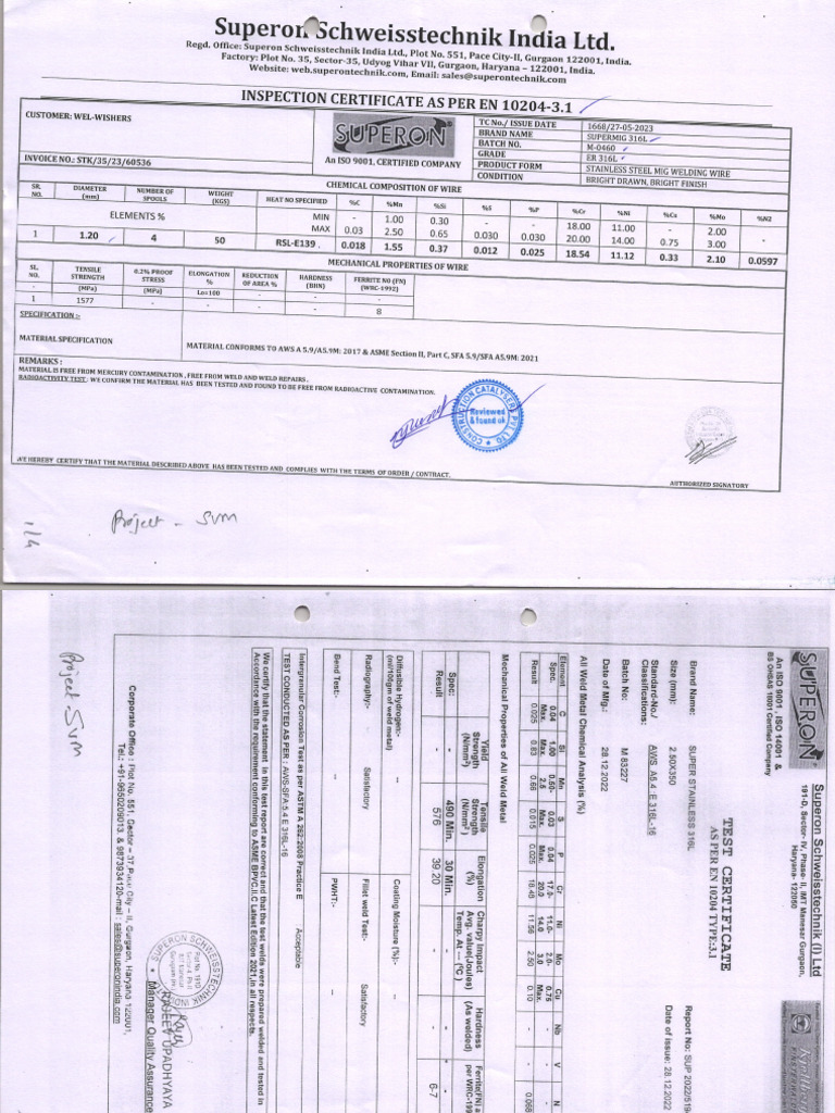 5_Welding Consumable MTC | PDF