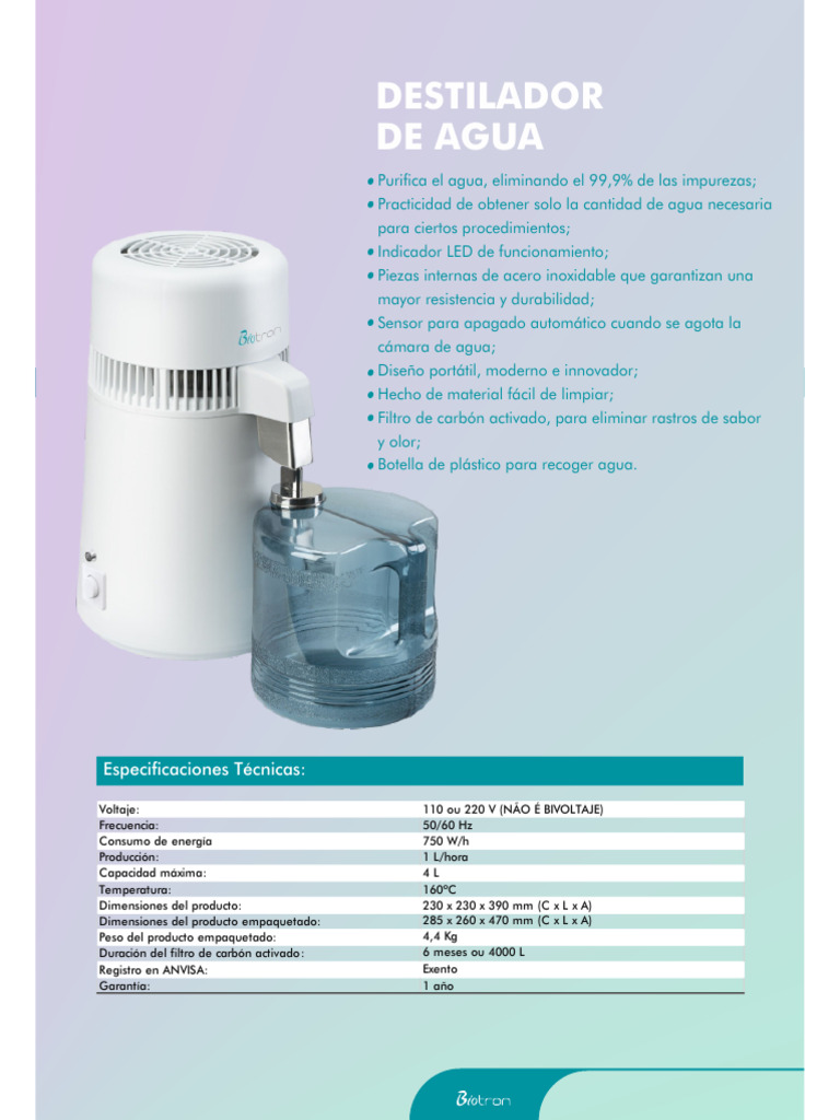 Destilador de Agua Biotron | PDF