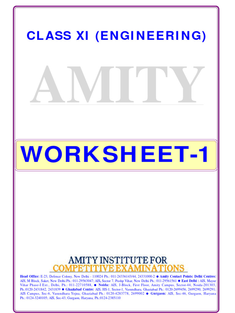 Worksheet Class XI | PDF