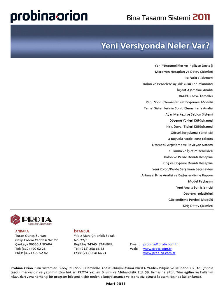 Probina Orion 2011 Yeni Ozellikler | PDF