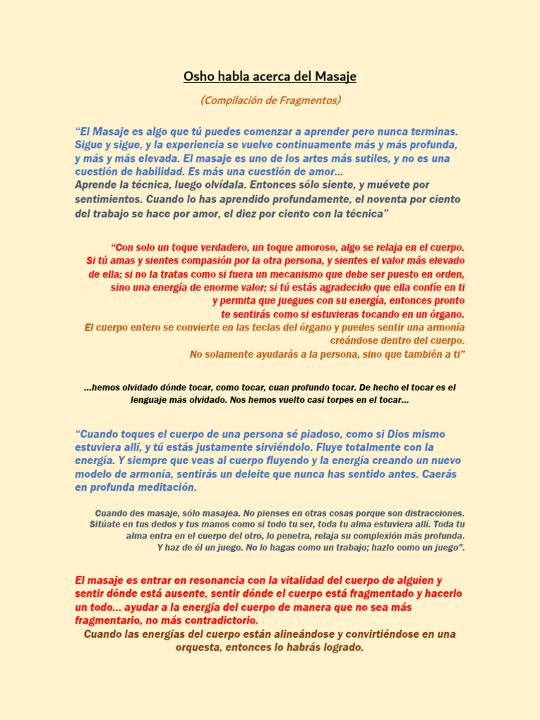 Osho Habla Acerca Del Masaje C11 | PDF | Amor | Masaje