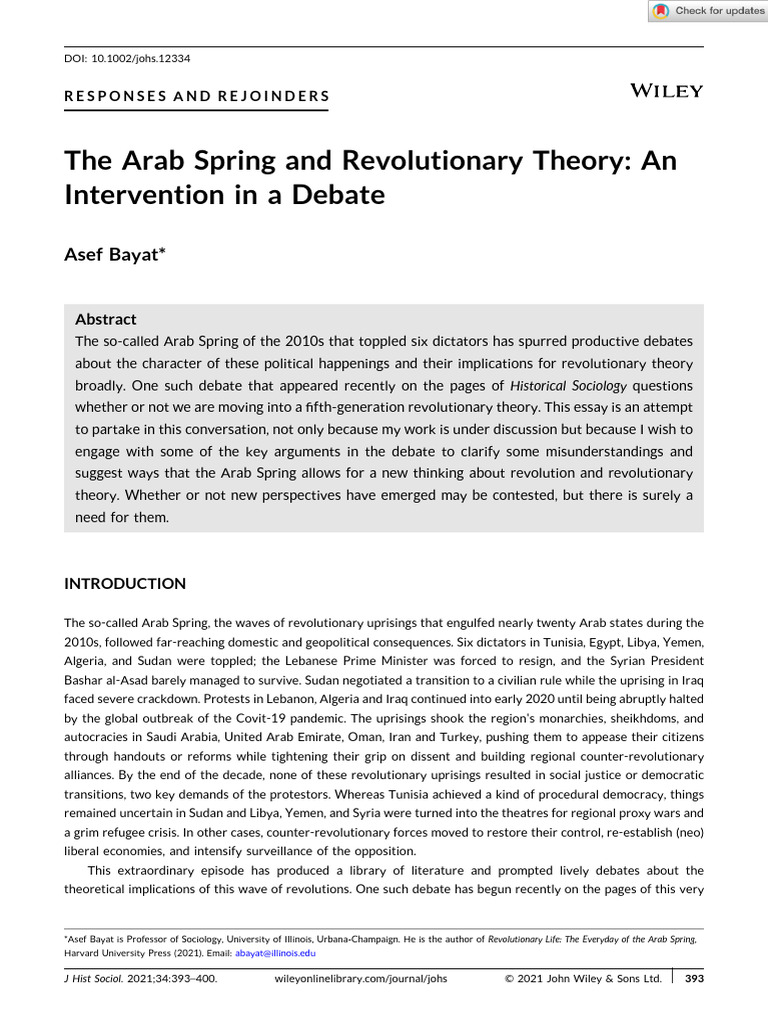 Reading March 28 - Bayat - The Arab Spring and Revolutionary Theory An ...
