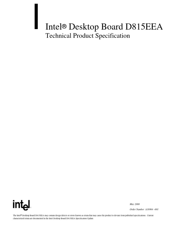 Intel D81EEA Technical Product Specification | PDF | Bios | Usb