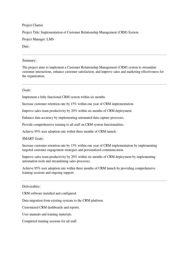 Project Charter | PDF | Customer Relationship Management | Sales