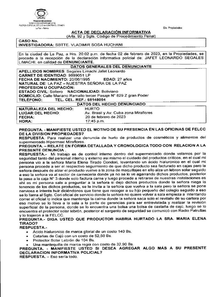 Acta de Declaración Informativa | PDF