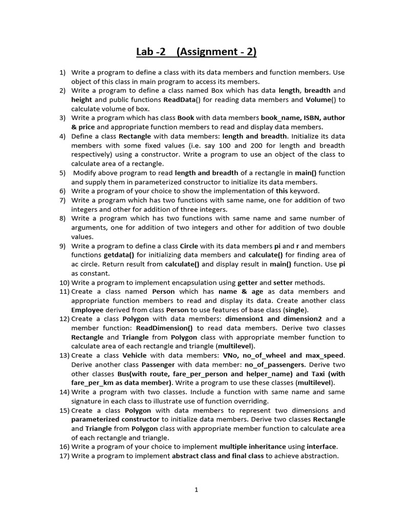 Lab Sheet 2 Java | Download Free PDF | Class (Computer Programming ... Lab Sheet 2 Java | Download Free PDF | Class (Computer Programming ...