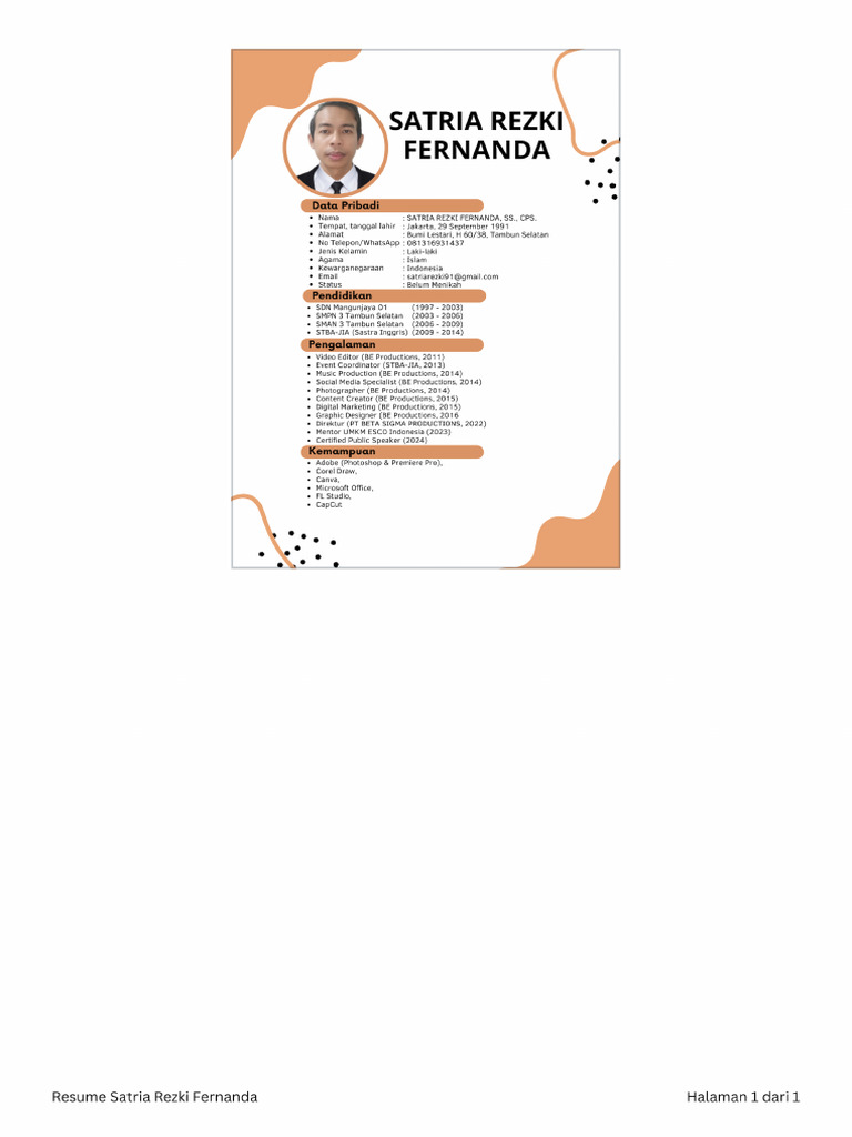 Resume Satria Rezki Fernanda | PDF