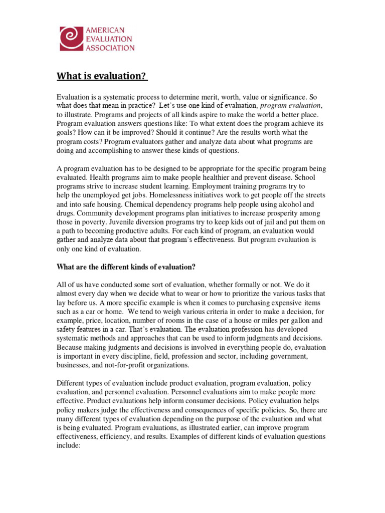 What Is Evaluation Document | PDF | Evaluation | Program Evaluation