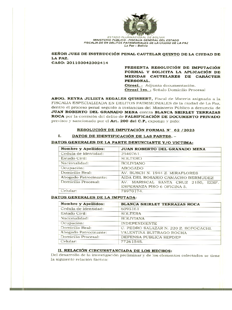 Presenta Imputación Formal | PDF