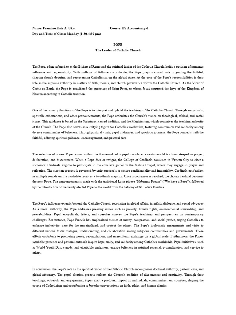 Assignment Re | PDF | Catholic Church | Pope