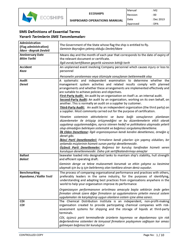 0C - SMS Definitions of Essential Terms ECOSHIPS SHIPBOARD OPERATIONS ...