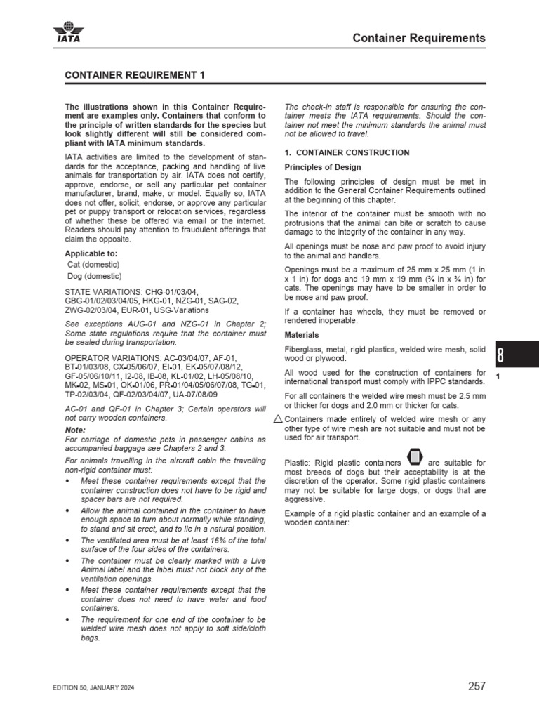 IATA Container Requirements for Live Animals | PDF | Door | Weaning