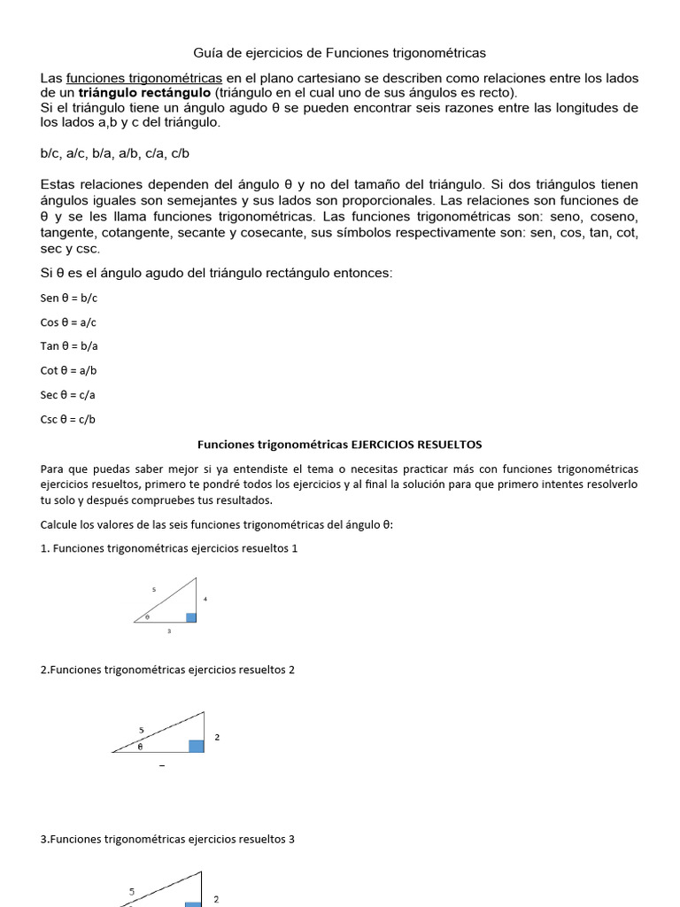 4.ejercicios de Funciones Trigonometricas | Descargar gratis PDF | Funciones trigonométricas ...