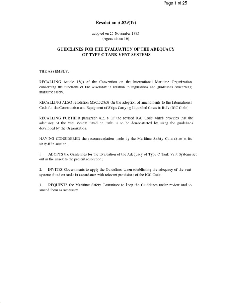 A.829 (19) - Guidelines For The Evaluation of The Adequacy of Type C ...