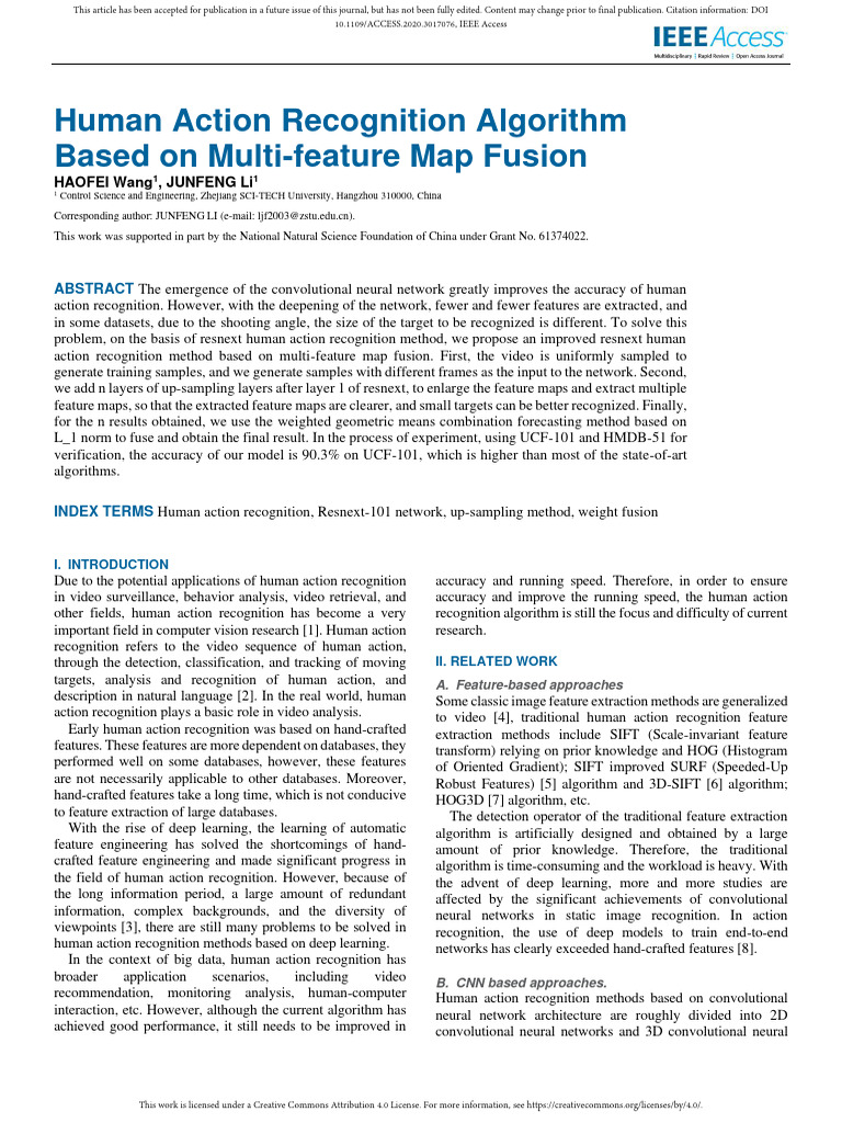 Wang - Human Action Recognition Algorithm Based On Multi-Feature Map Fusion - 2020 | PDF ...