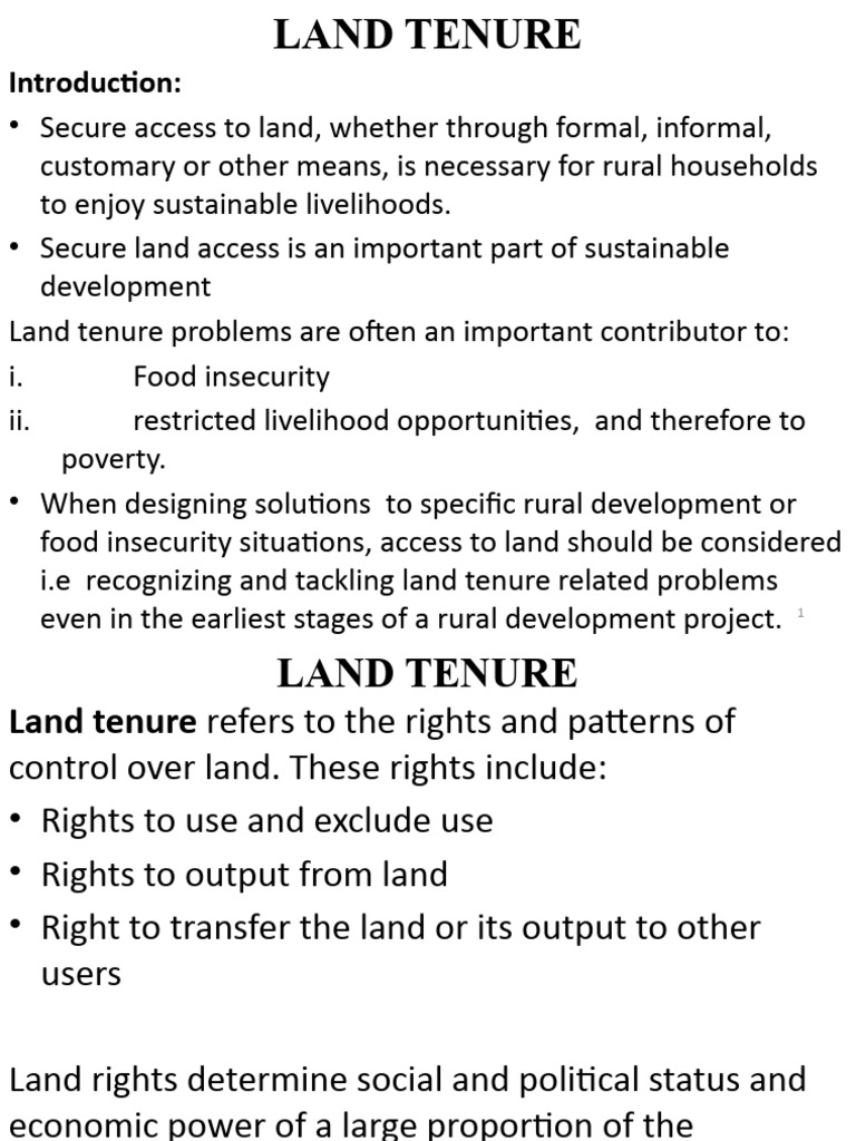 LAND TENURE - Revised Version | PDF | Farms | Land Reform