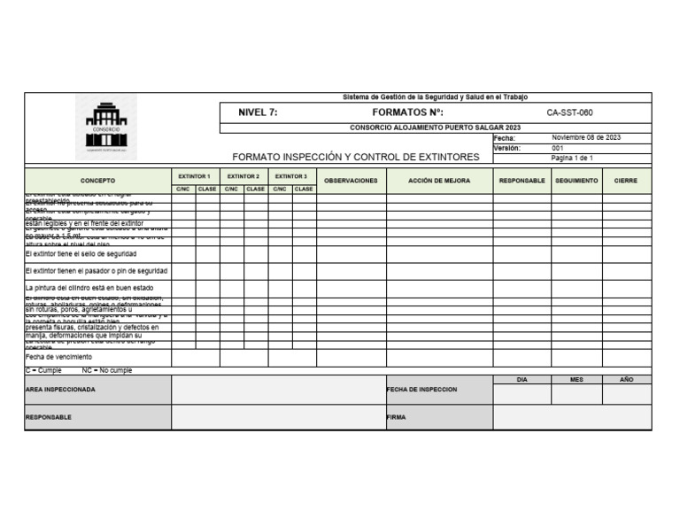 FT-SST-060 Formato Inspección y Control de Extintores | PDF