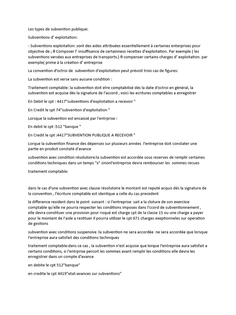 Les Types de Subvention Publique | PDF | Subvention | Comptabilité