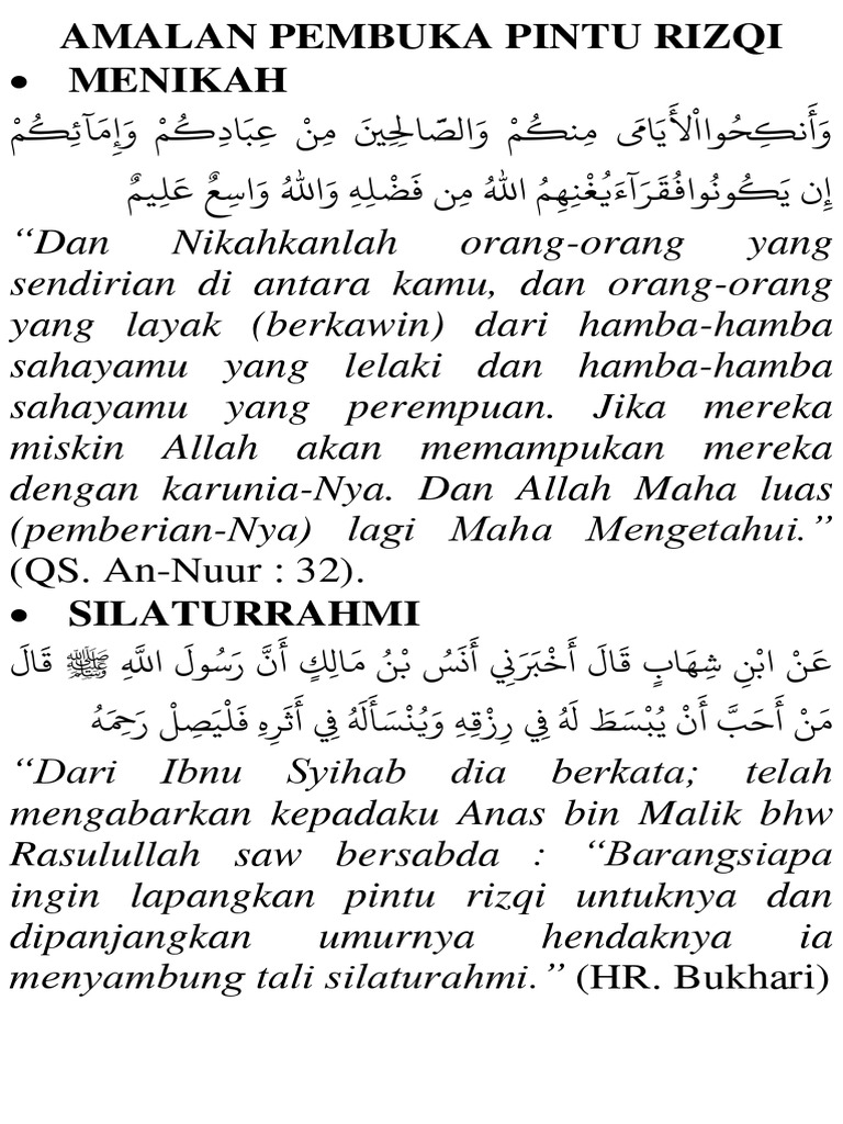 Amalan Pembuka Pintu Rizqi | PDF