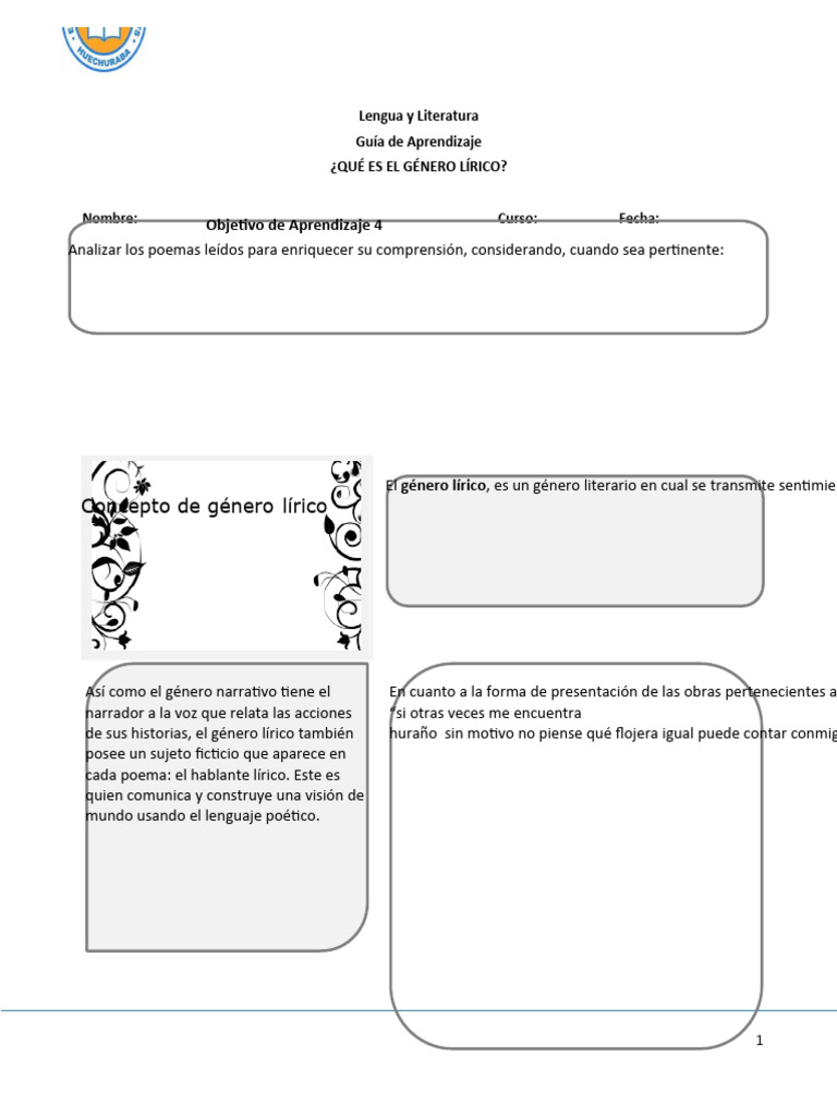 Guía Género Lírico 7° Año | PDF | Rima | Poesía
