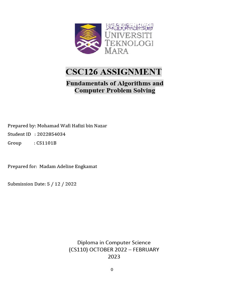 CSC126 Algorithm Fundamentals Assignment | PDF