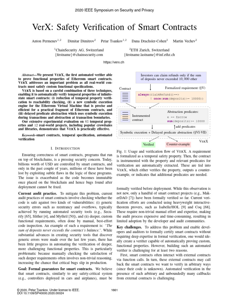 Verx Safety Verification Of Smart Contracts Pdf Formal Verification Computer Programming