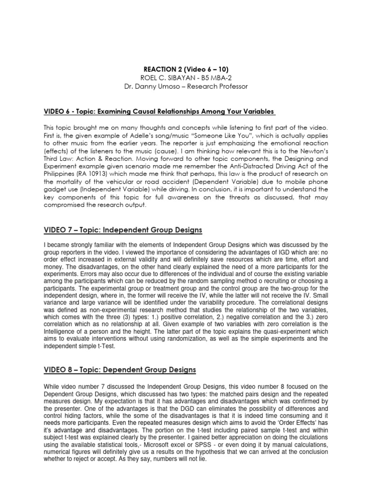 SIBAYAN-Roel C - Reaction 2 (Video 6-10) | PDF | Student's T Test ...