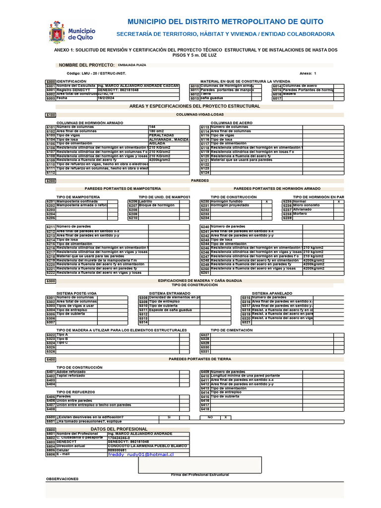 Formulario N° 09 Estructural y de Inst. 12-10-2022 Version 2.03-01-01 ...