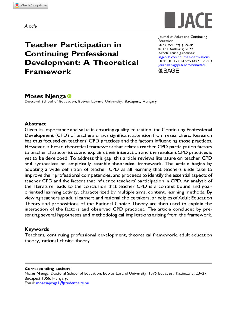 Njenga 2022 Teacher Participation in Continuing Professional Development A Theoretical Framework ...