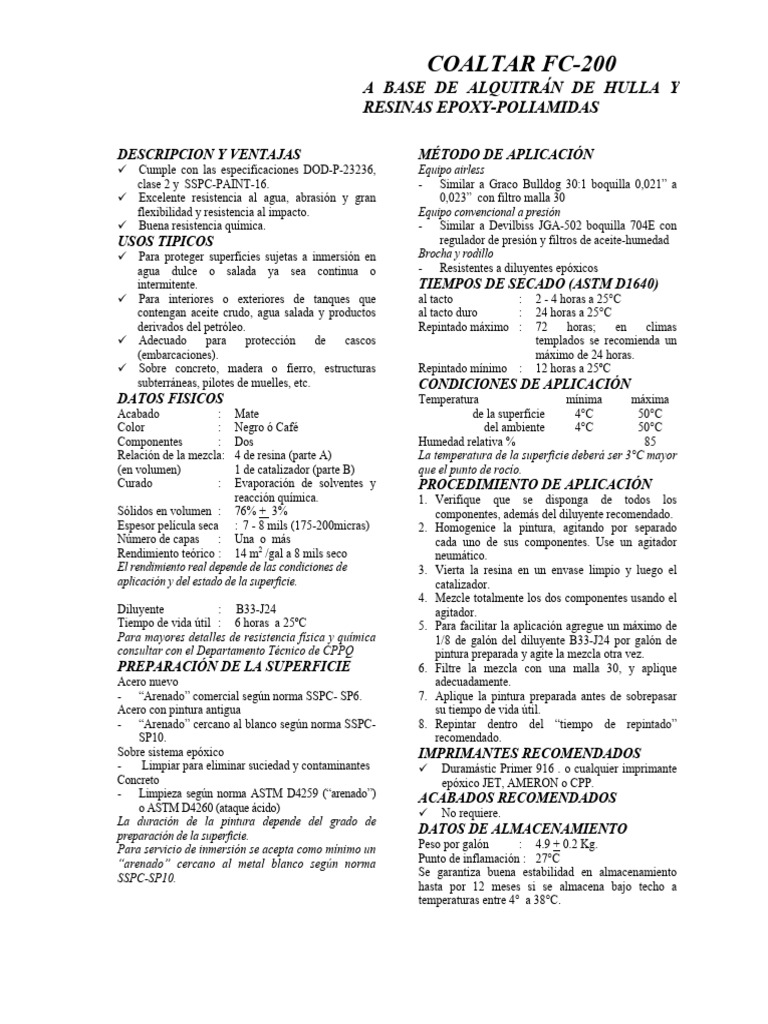 Coaltar FC-200 CPP | PDF | Pintar | Agua