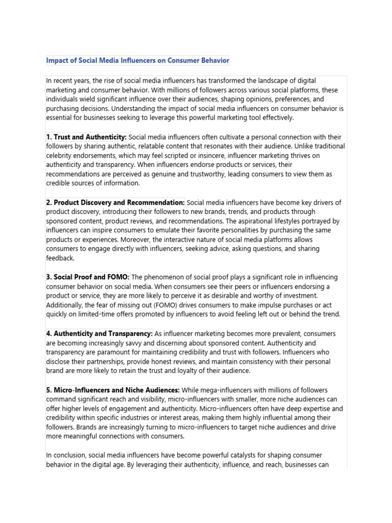 Impact of Social Media Influencers on Consumer Behavior | PDF ...