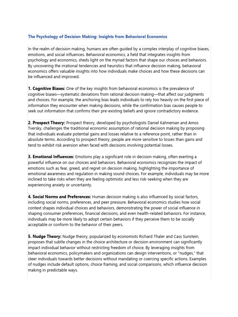 The Psychology of Decision Making | PDF | Behavioral Economics ...