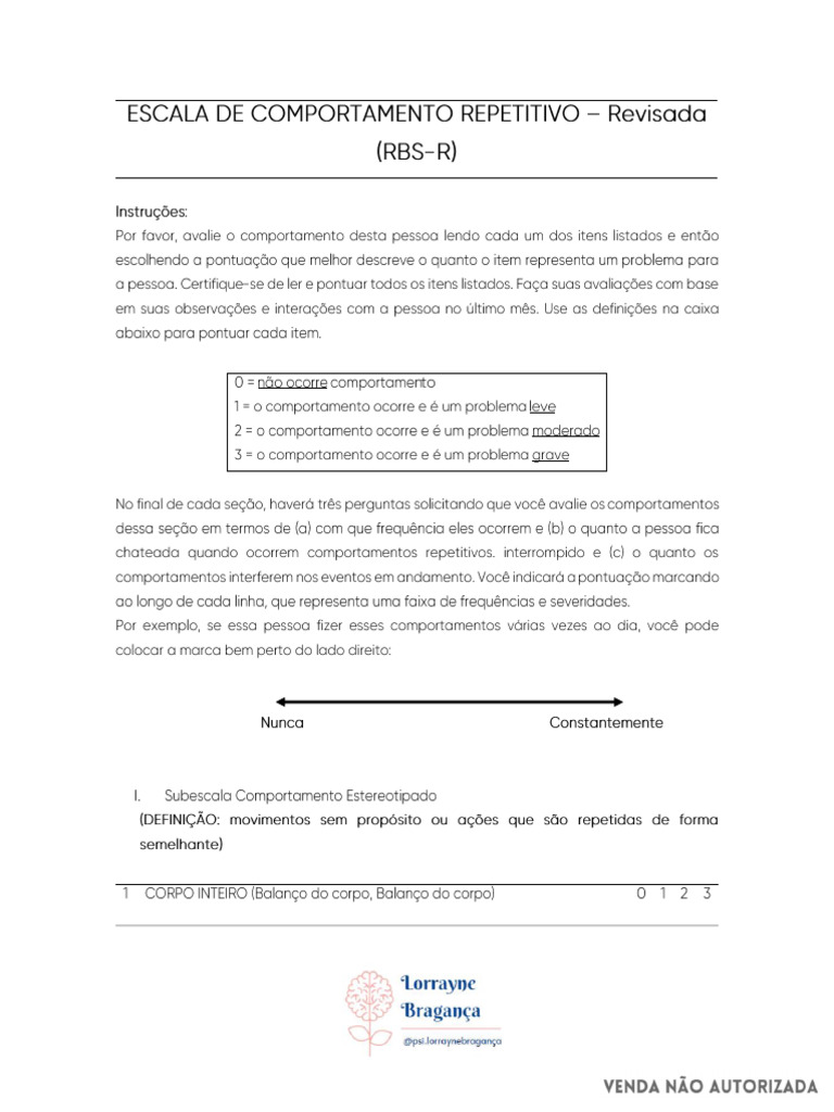 Escala de Comportamento Repetitivo - Novo-1 | PDF