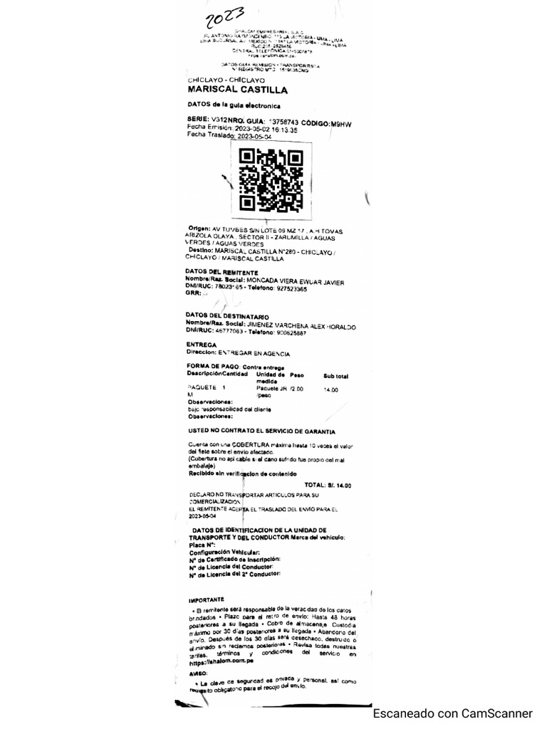 Guía de Envío Alex Jimenez | PDF