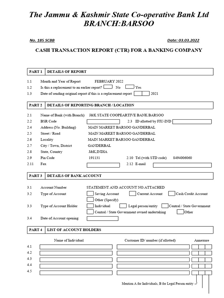 CTR Format | PDF | Banks | Economies