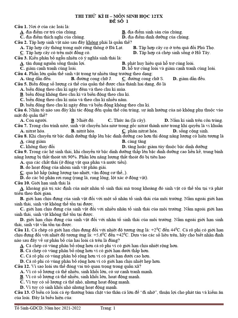 Cac de Thi Thu Hkii - HS | PDF